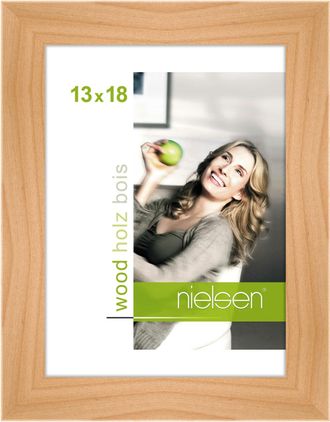 Nielsen Design Bilderrahmen, 13 x 18 cm, Holz, Birke, Fotorahmen zum Auftstellen und Aufh&auml;ngen im Hoch- & Querformat, Echtglas, Essential