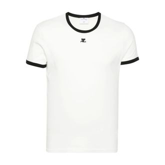 Courr&egrave;ges Homme, Tops, Blanc, Taille: 2XL T-shirt en jersey avec logo brod&eacute;