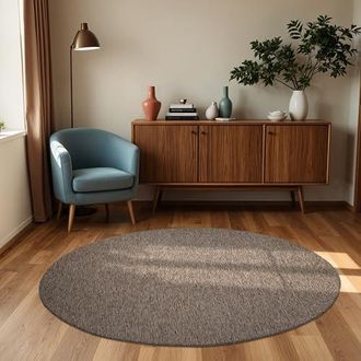 Paco Home Tapis Intérieur Et Extérieur Balcon Terrasse Tapis Cuisine Monochrome Moucheté, Dimension:200 cm Rond, Couleur:Taupe