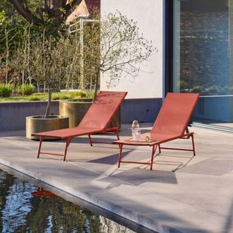 Sweeek Lot de 2 bains de soleil acier textil&egrave;ne inclinable 4 positions Tropea terracotta. 165 x 54.5 x 82.5 cm
