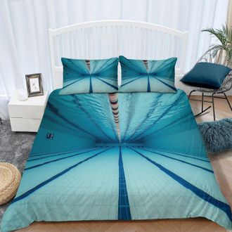 Generic Thema Schwimmbad Bettw&auml;sche 140x200 Schwimmbad Bettw&auml;sche Set, 3D Bettbezug Set Weich Microfaser Bettbez&uuml;ge 3 Teilig Schwimmen Wendebettw&auml;sche f&uuml;r Kin
