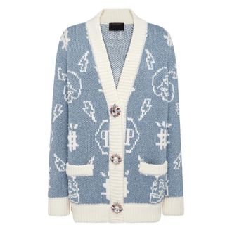 Philipp Plein Jacquard Cardigan Monogram - - Knitwear - Damen - Blau - L