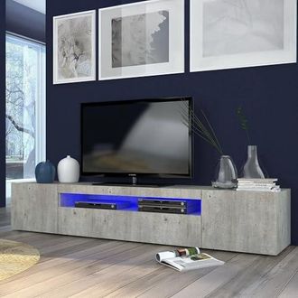 Dmora TV-Schrank Jesse, niedriges Wohnzimmer-Sideboard mit 3 T&uuml;ren, Fernsehst&auml;nder-Basis, 100 % Made in Italy, 200 x 40 x 37 cm, Zement, mit LED-Licht