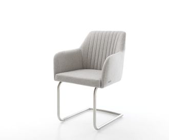 DELIFE Schwingstuhl Greg-Flex Stripes Hellgrau Freischwinger rund Edelstahl, Esszimmerst&uuml;hle