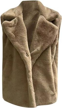 Generic Vestes pour femmes, faux col ouvert sur le devant, veste &eacute;l&eacute;gante courte sans manches, manteau d&eacute;contract&eacute;, chaud, doubl&eacute; en polaire, haut tendance, 2