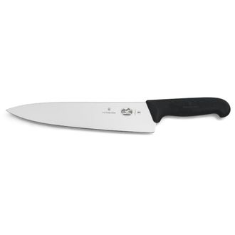 Victorinox by Swiss Army Fibrox Kochmesser, Breites Universalmesser für Fleisch, Fisch, Gemüse und Kräuter, 25 cm, Gerade Klinge, Scharf, Rostfreier Stahl, Schwarz