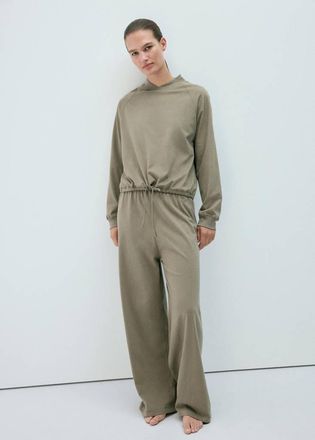 Mango Gerade geschnittene Baumwollhose mit Soft-Finish gr&uuml;n - Damen - S - MANGO
