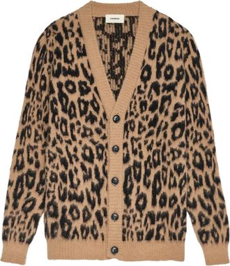 A Paper Kid Homme, Pulls, Brun, Taille: M Cardigan Animalier Maculato