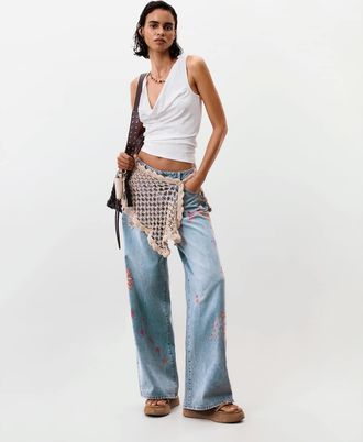 Desigual Pantalon en jean &agrave; imprim&eacute; - Bleu