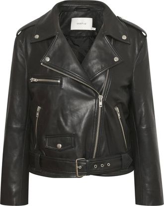 Gestuz Femme, Vestes, Noir, Taille: 44 FR Veste en cuir noir avec détails de fermeture à glissière