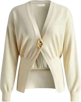 Generic Manteau dhiver tendance &agrave; col en V pour femme avec boutons et manches longues - &Eacute;l&eacute;gant cardigan vintage d&eacute;contract&eacute;, Beige, XS