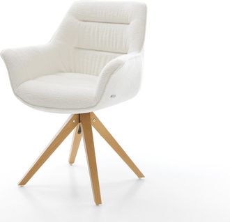 DELIFE Drehstuhl Kaira-Flex Boucl&eacute; Soft Beige Holzgestell kantig Natur 180&deg; drehbar, Esszimmerst&uuml;hle