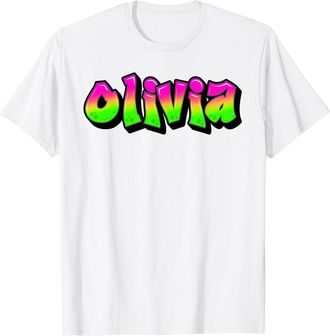 BDAZ Olivia Graffiti Personalisierter Name Gr&uuml;n Rosa Frauen M&auml;dchen T-Shirt