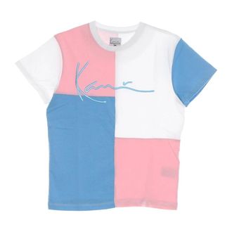 Karl Kani Femme, Tops, Multicolore, Taille: 36 FR Tee-shirt Signature Block Bleu clair/Rose/Blanc