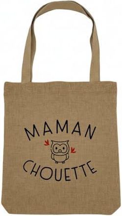Fabulous Sac Shopping Tote Bag Aspect Lin - Maman Chouette Famille Mignon Animal - Sac de Courses Toile Epaisse 360g Beige Naturel Cabas Port&eacute; Epaule Solide Im