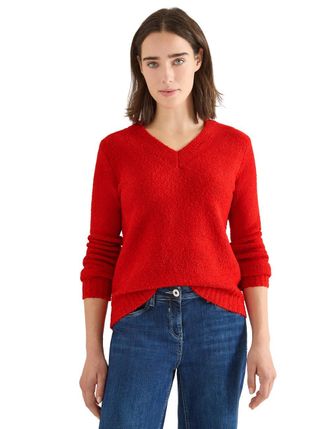 Cecil Damen 3015690 Boucl&eacute; V-Neck Pullover, Pumkin Orange, XXL