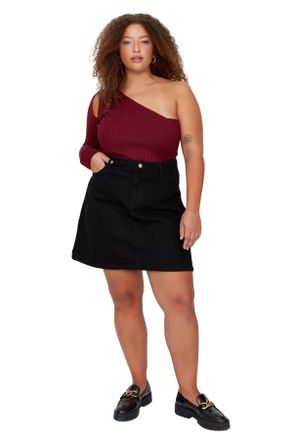 Trendyol Trendyol Damen Womens Plus Size Mini A-line Skater Denim Skirt, Schwarz, 3XL Gro&szlig;e Gr&ouml;&szlig;en EU
