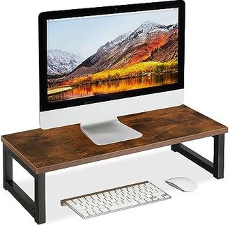 Relaxdays Monitorständer, Bildschirmerhöhung für Schreibtisch, HxBxT: 15 x 40 x 23 cm, Industrial Design, braun/schwarz