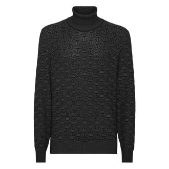 Philipp Plein Homme, Pulls, Noir, Taille: XL Col Roul&eacute; Monogramme