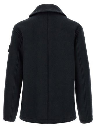 Stone Island Double-Breasted Cotton Coat - Navy