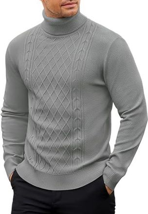 Coofandy Pull col Roulé Homme Pulls Tricoté Côtelé Pull Chaud dhiver à col Haut Manches Longues Pulls Basique Business Sweater Gris Foncé 3XL