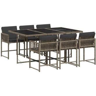 vidaXL Vidaxl - Ensemble &agrave; manger de jardin et coussins 7 pcs gris rotin