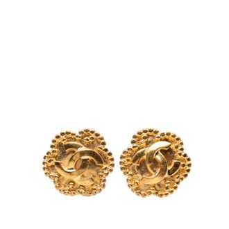 Chanel CC Gold Plated Flower Clip On Earrings