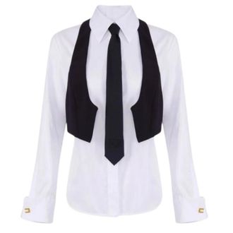 Elisabetta Franchi Femme, Blouses et Chemises, Blanc, Taille: 38 FR Chemise en coton avec cravate et gilet