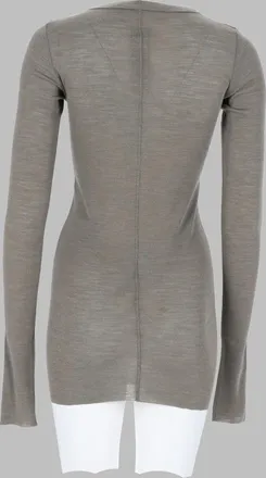 Rick Owens Womens Long-Sleeved T-Shirt Dove Grey Wool-Silk New Wool T-Shirts And Polos