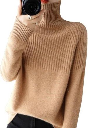 Generic Pull &agrave; col roul&eacute; pour Femme, Manches Longues, Ample, &eacute;pais, c&ocirc;tel&eacute;, Doux et Confortable, id&eacute;al pour lhiver