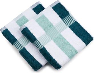 Gözze New York Streifen Handtücher, 2er-Set, Weich und saugfähig, 100% Baumwolle, 50 x 100 cm - Petrol/Weiß/Mint