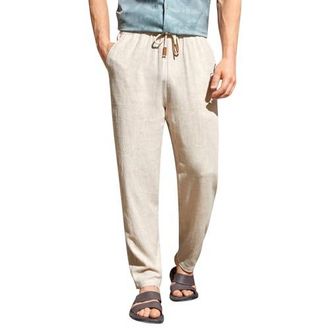 Generic Pantalon de jogging pour homme - Pantalon chino droit en lin - Avec poches - L&eacute;ger - Tendance - Respirant - Avec cordon de serrage - Tailles S &agrave; 4XL, 