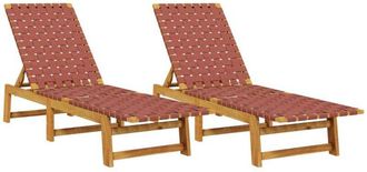 vidaXL Vidaxl - Chaises longues lot de 2 rouge bois dacacia solide et tissu