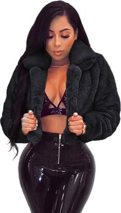 ZhuiKun Manteau en Fausse Fourrure pour Femme Chaud Peluche Oversize Lapel Manches Longues Court Veste Cardigan Blouson Devant Ouvert Couleur Unie Outwear Aut