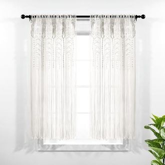 Lush Décor strukturierter Makramee-Fenster- und Türvorhang, Raumteiler, Hochzeits- oder Wanddekor aus Baumwolle im Boho-Stil, Einzel-Paneel, 101,6 cm B x 160 cm 