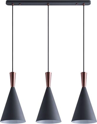 Paco Home Paco Home Pendelleuchte H&auml;ngelampe Esszimmer Esstischlampe 1,5m Textilkabel K&uuml;rzbar&Atilde;18,5cm Grau-Kupfer, 3-flammig + Leuchtmittel ST64 Klar