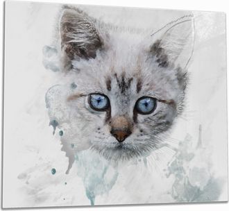 Wallario Herdabdeckplatte/Spritzschutz aus Glas, 1-teilig, 60x52cm mit 8mm hohen Füßen, für Ceran- und Induktionsherde, Katze in Wasserfarben gemalt
