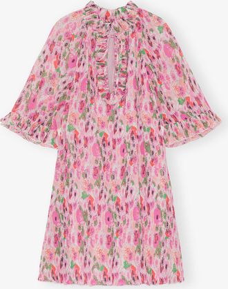 Ganni Mini robe &agrave; volants en georgette pliss&eacute;e - Taille 36 Rose - Pour Femme