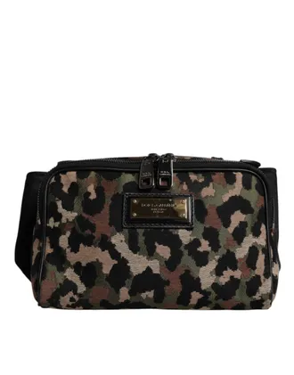 Dolce & Gabbana Mens Multicolor Leopard Dg Logo Belt Waist Fanny Pack Bag