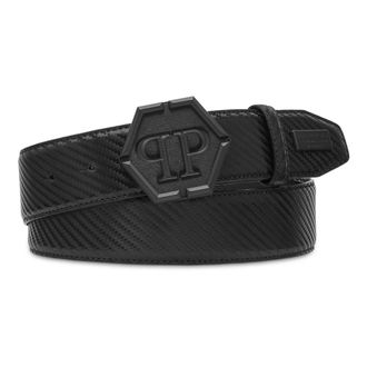 Philipp Plein Homme, Accessoires, Noir, Taille: 85 CM Leather Belt Hexagon