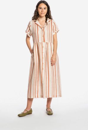 Matona Damen vegan Kleid Mit Kragen Gestreift