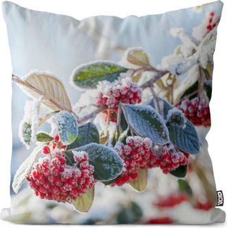 Void Watches Vogelbeeren Winter Deko Kissenbezug Kissenhülle Sofakissen Kissen Deko Weihnachten Winter Weihnachtsdeko, Kissen Größe:40 x 40 cm