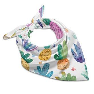 Generic Écharpe carrée en soie légère en forme dananas et cactus - Motif fruits tropicaux - Pour cheveux - Respirant - Cadeau pour femme et homme, multicolore