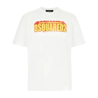 Dsquared2 Homme, Tops, Blanc, Taille: XL T-shirt en Coton Décontracté pour Homme