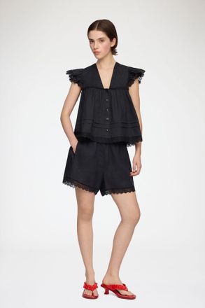 Ganni Short en lin noir - Taille 40 - Pour Femme