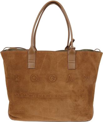 Hogan Femme, Sacs, Brun, Taille: ONE Size Sac de shopping en daim marron avec détails en cuir