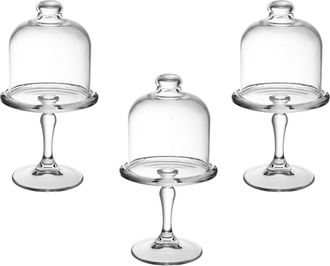 Pasabahce Cupcake-/Muffin-Kuchenst&auml;nder aus Glas, 8 cm, mit Deckel mit Gl&ouml;ckchen, 3 St&uuml;ck