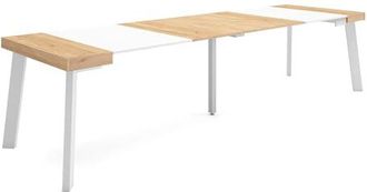 Skraut Home | Ausziehbarertisch | Multifunktionaler ausziehbarer | 300 | F&uuml;r 14 G&auml;ste | H&ouml;lzerne Beine | Moderner Stil | Eiche und wei&szlig;