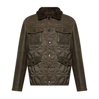 Etro Homme, Vestes, Vert, Taille: L Mixed Media Trucker Jacket with Shearling Collar