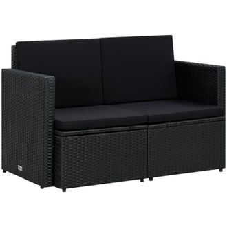 vidaXL Vidaxl - Canap&eacute; de jardin &agrave; 2 places avec coussins Noir R&eacute;sine tress&eacute;e